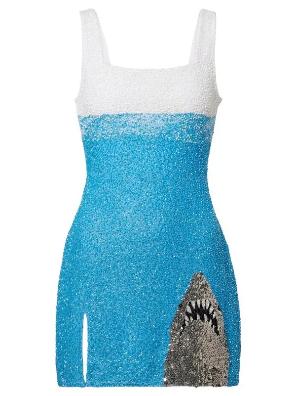 Staud Le Sable' Beaded Mini Dress - Blue