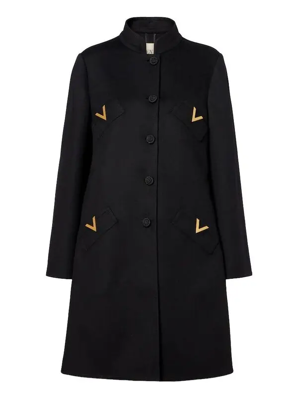 Valentino Garavani Vgold Wool And Cashmere Coat - Black