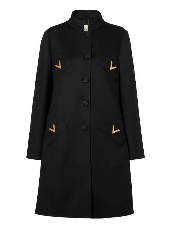 Valentino Garavani Vgold Wool And Cashmere Coat - Black