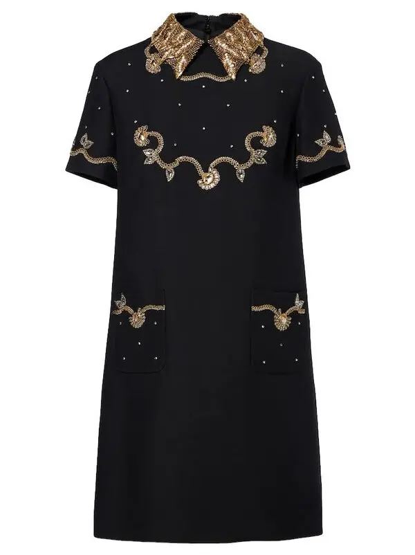 Valentino Garavani Crepe Couture Embellished Minidress - Black