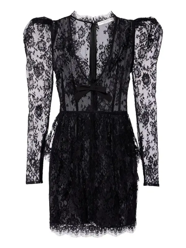 Alessandra Rich Bow-detail Lace Minidress - Black