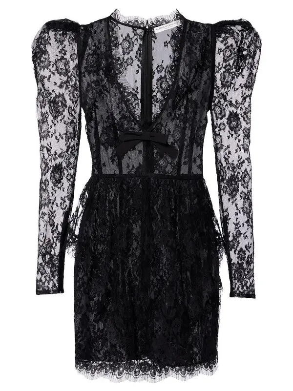 Alessandra Rich Bow-detail Lace Minidress - Black