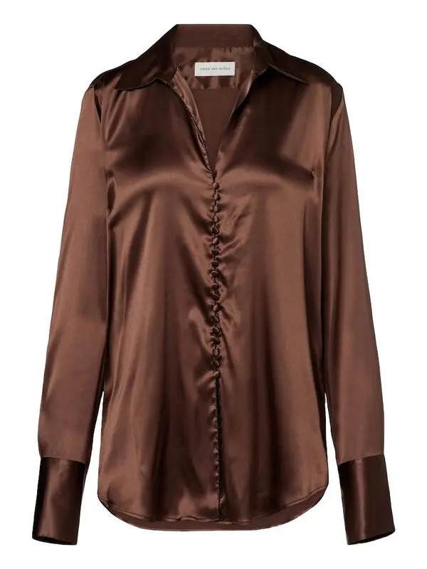 Dries Van Noten Silk-blend Button-down Shirt - Brown