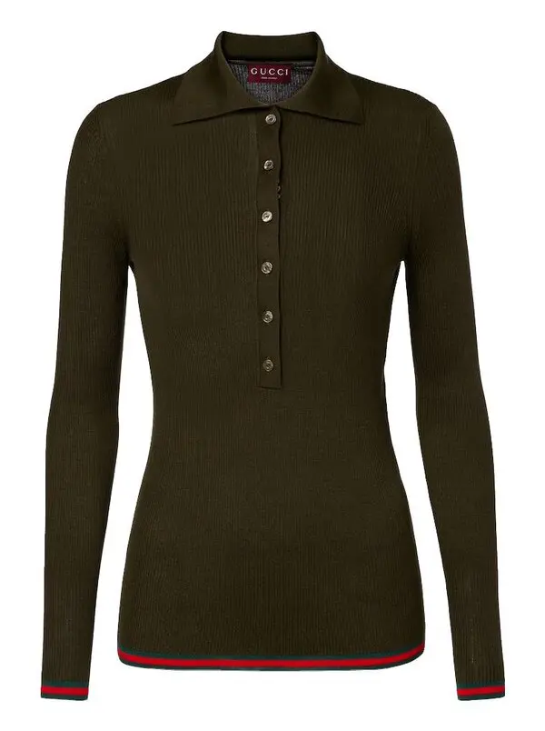 Gucci Web Stripe Cashmere And Silk Polo Sweater - Green