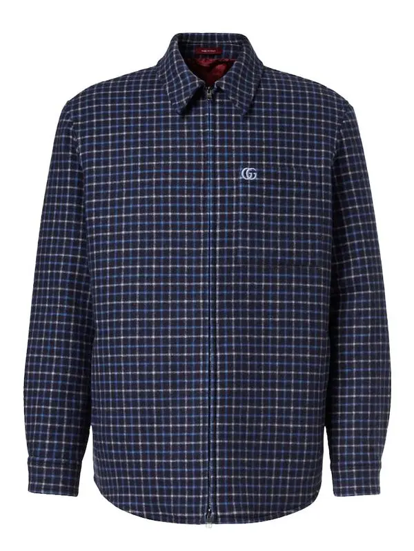 Gucci Double G Plaid Wool-blend Overshirt - Blue