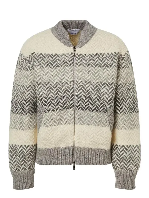 Thom Browne Chevron Striped Wool And Mohair Zip-up Cardigan - Grey