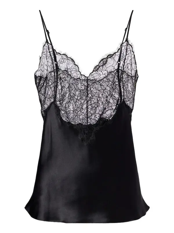 NILI LOTAN Mabelle Lace-trimmed Silk Camisole - Black