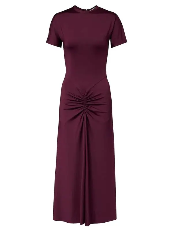 Victoria Beckham Ruched Jersey Midi Dress - Burgundy