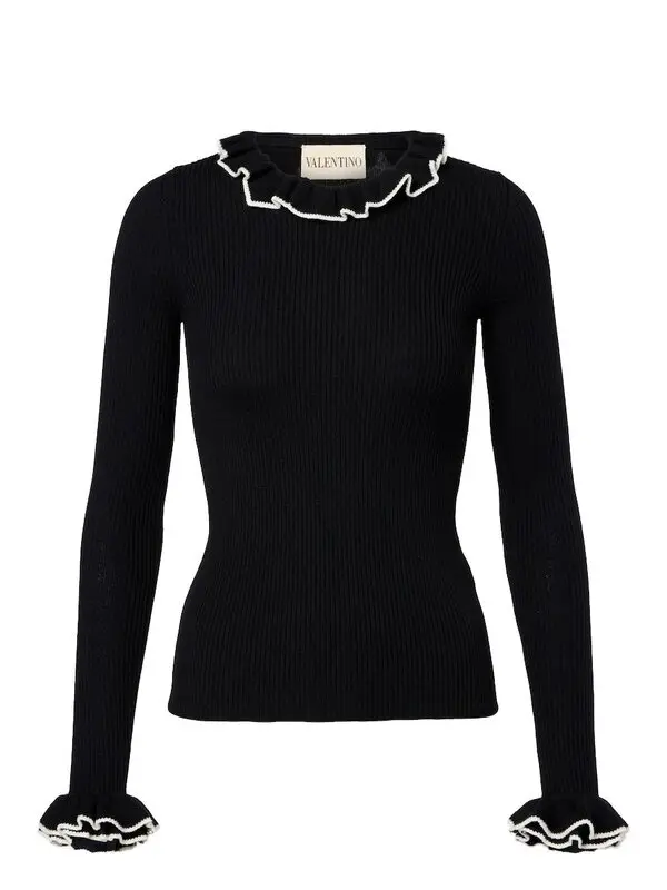 Valentino Garavani Ruffled Virgin Wool Sweater - Black