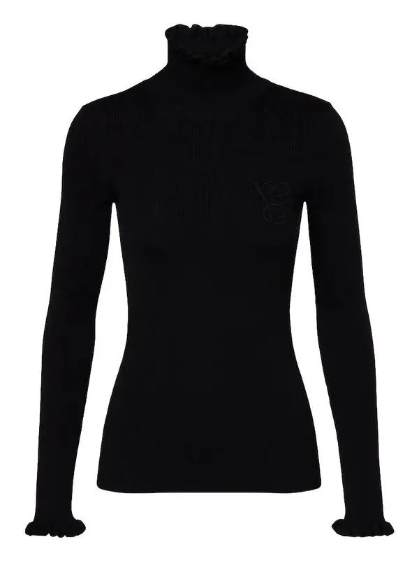 Valentino Garavani Ruffled Virgin Wool Sweater - Black