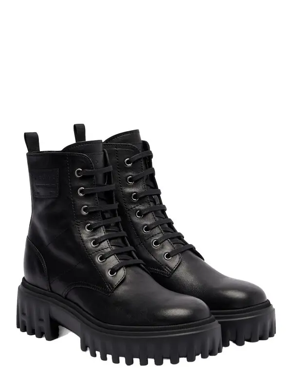 Hogan H700 Leather Combat Boots - Black