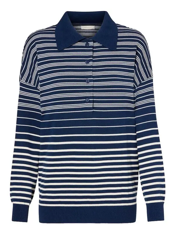 Faithfull The Brand Harlow Striped Oversized Polo Shirt - Blue