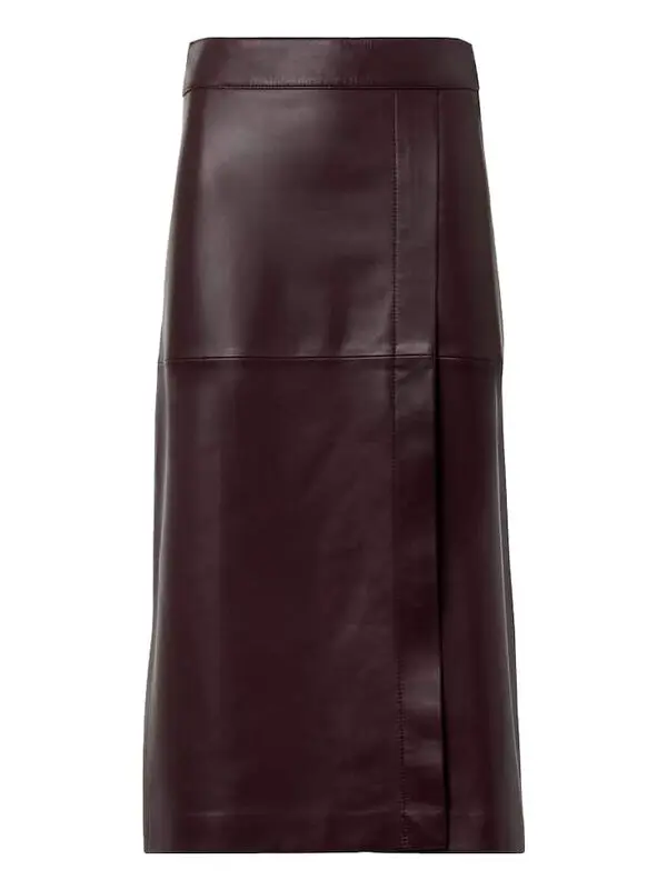 JOSEPH Leather Midi Skirt - Burgundy