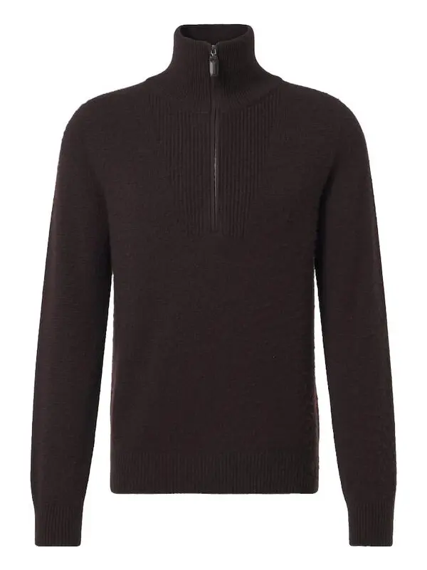 Brioni Wool And Silk Half-zip Sweater - Brown