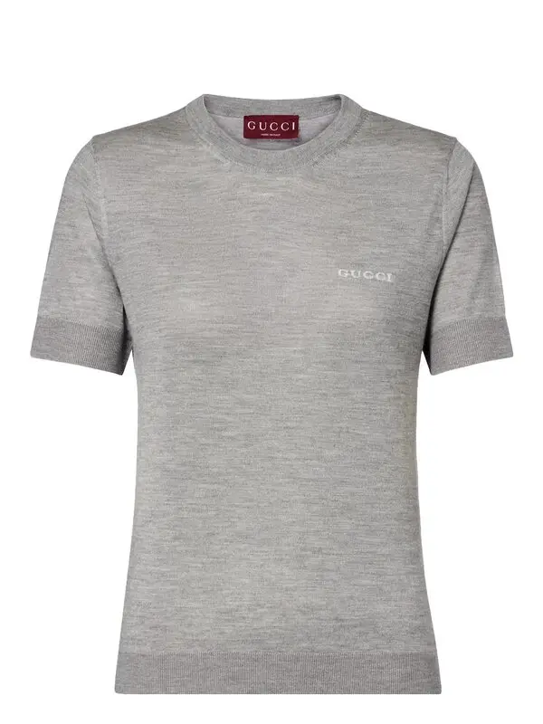 Gucci Logo Knitted Cashmere And Silk T-shirt - Grey