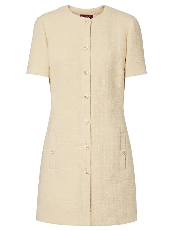 Gucci Double G Wool-blend Tweed Minidress - Beige