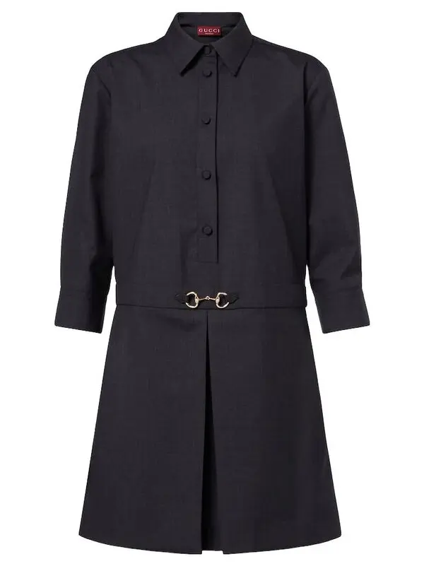 Gucci Horsebit Wool Shirt Dress - Grey