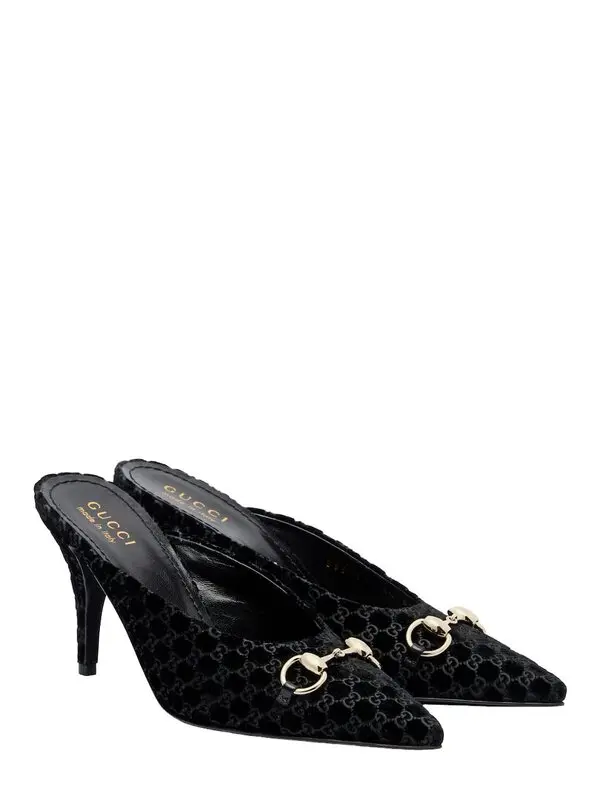 Gucci Horsebit Gg Velvet Mules - Black