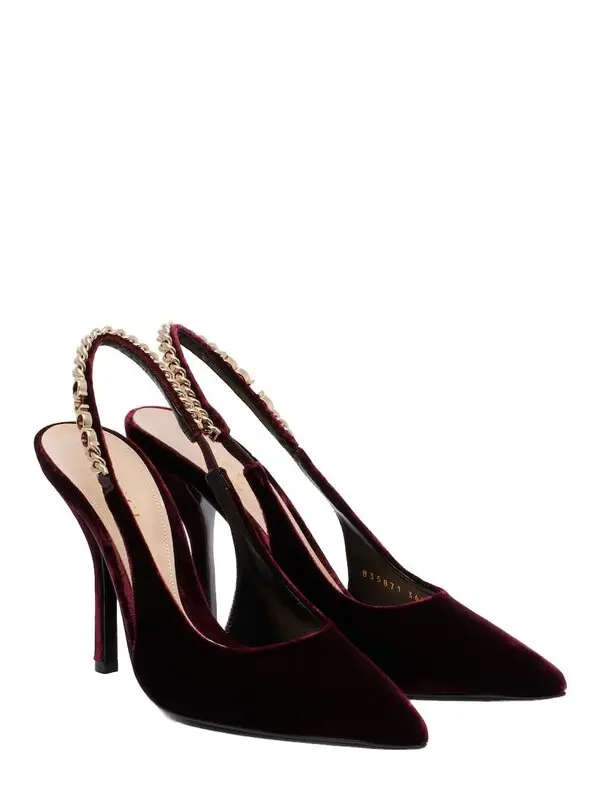 Gucci Signoria Velvet Slingback Pumps - Burgundy