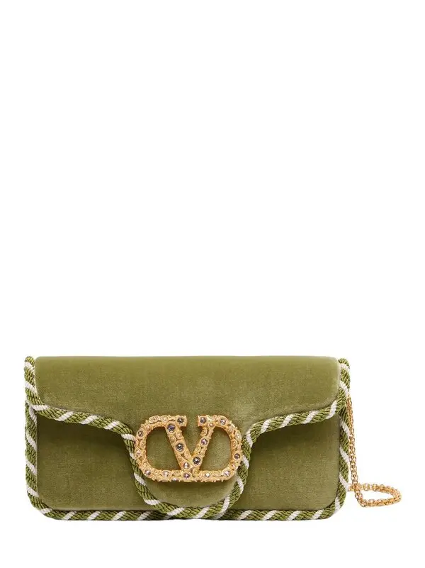 Valentino Garavani Locò Mini Embellished Velvet Clutch - Green