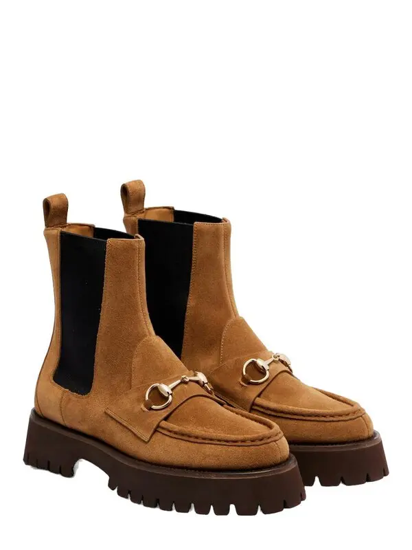 Gucci Sylke Suede Chelsea Boots With Horsebit Detail - Brown