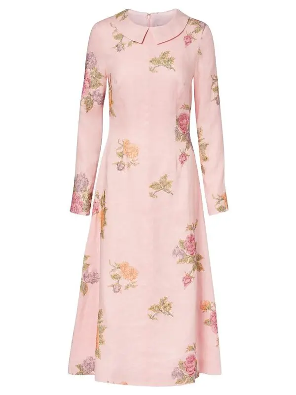 MARKARIAN Floral Linen Midi Dress - Pink