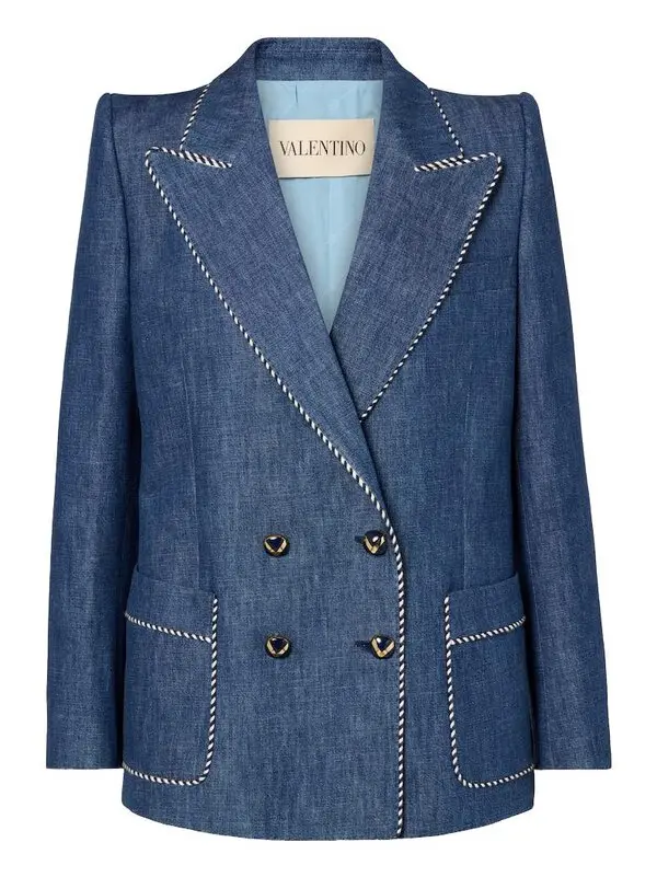 Valentino Garavani Double-breasted Chambray Blazer - Blue