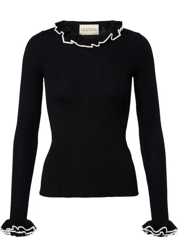 Valentino Garavani Ruffled Virgin Wool Sweater - Black