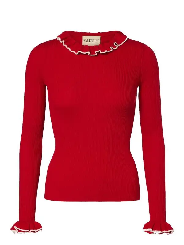 Valentino Garavani Ruffled Virgin Wool Sweater - Red
