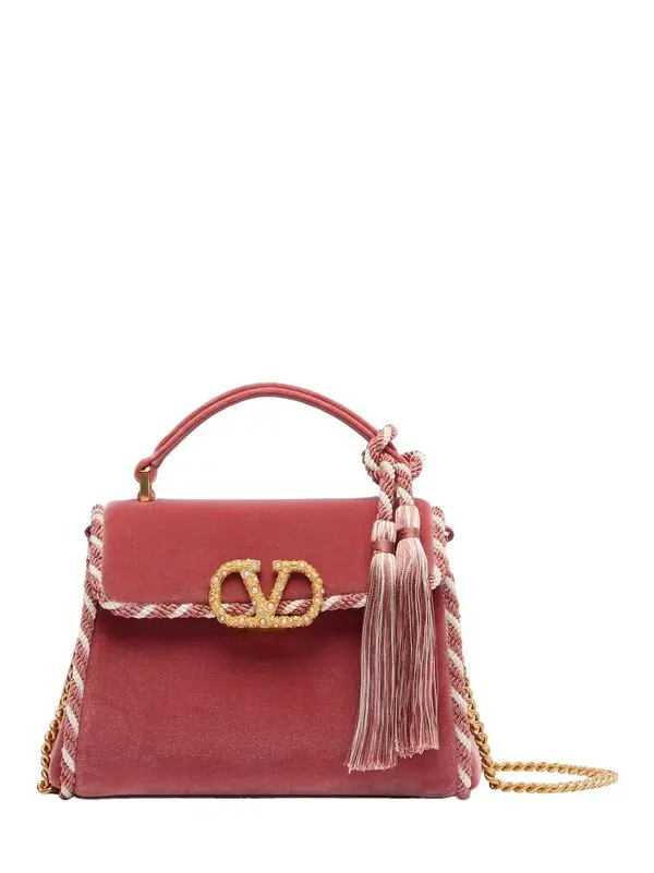 Valentino Garavani Vsling Mini Embellished Velvet Tote Bag - Pink