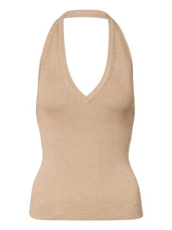 NILI LOTAN Ivey Halterneck Silk Top - Beige