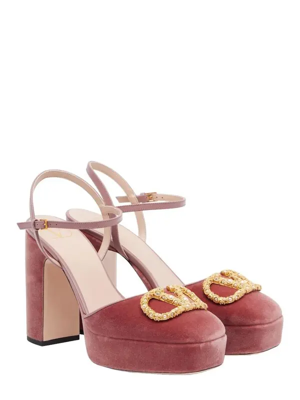 Valentino Garavani Vlogo 115 Velvet Platform Pumps - Pink