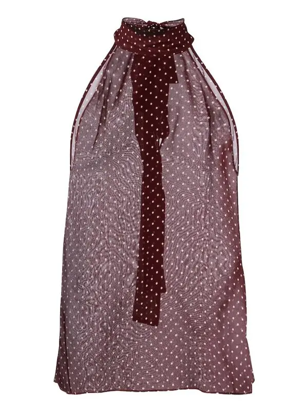 NILI LOTAN Alla Polka-dot Halterneck Silk Top - Burgundy