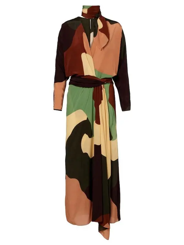 Johanna Ortiz Printed Silk Maxi Dress With Scarf Detail - Multicoloured
