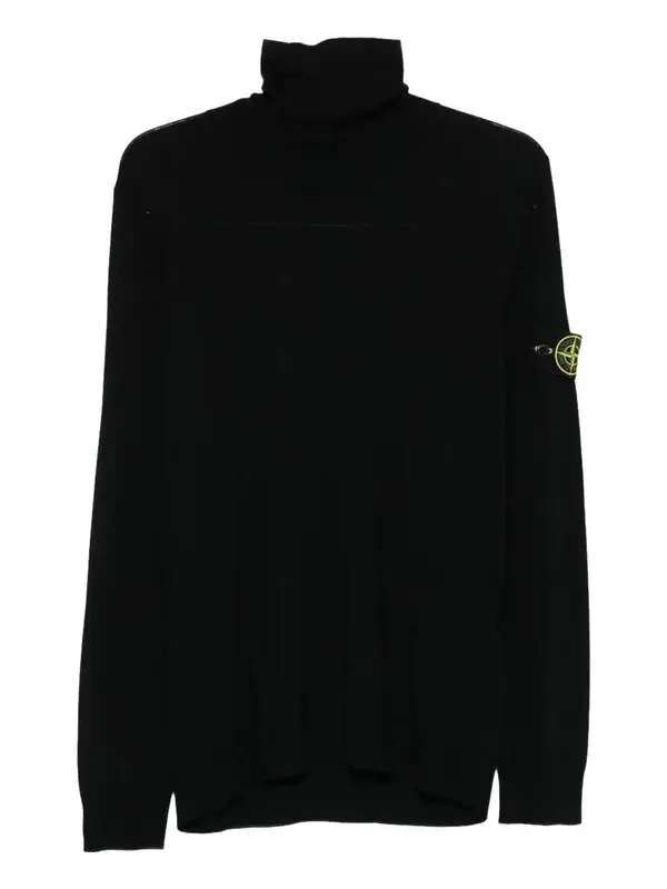 Stone Island Ribbed Wool Turtleneck Sweater - Black