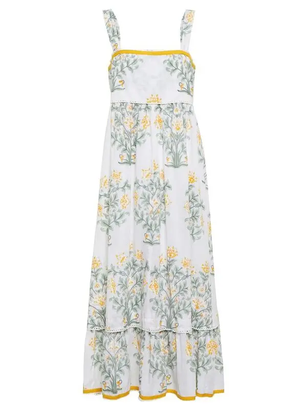 JULIET DUNN Floral Cotton Tiered Midi Dress - Multicoloured