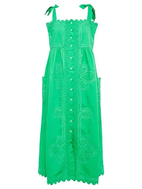 JULIET DUNN Embroidered Cotton Poplin Midi Dress - Green