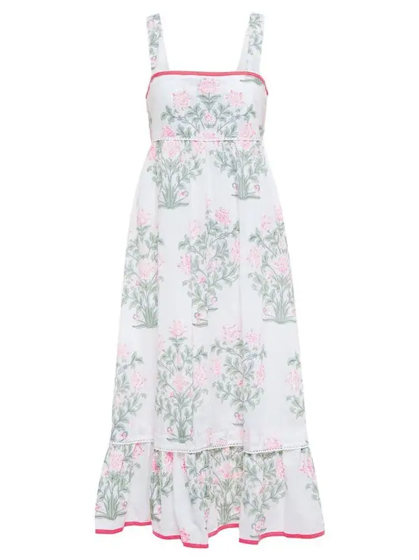 JULIET DUNN Floral Cotton Tiered Midi Dress - Multicoloured