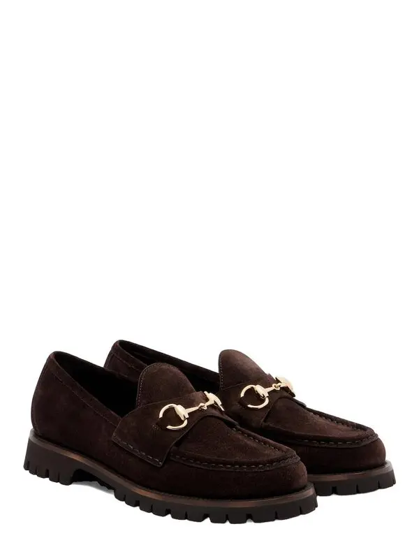 Gucci Sylke Horsebit Suede Loafers - Brown