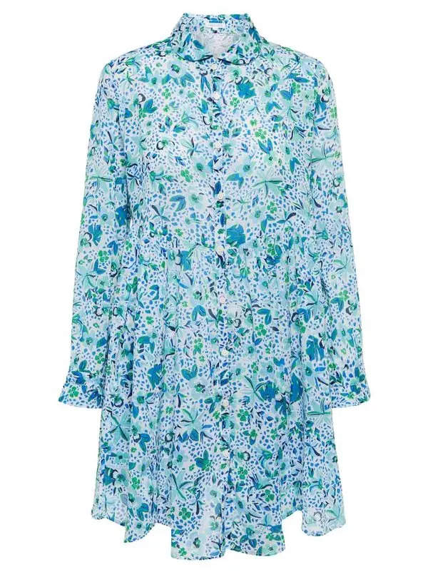 Poupette St Barth Floral Cotton Minidress - Blue