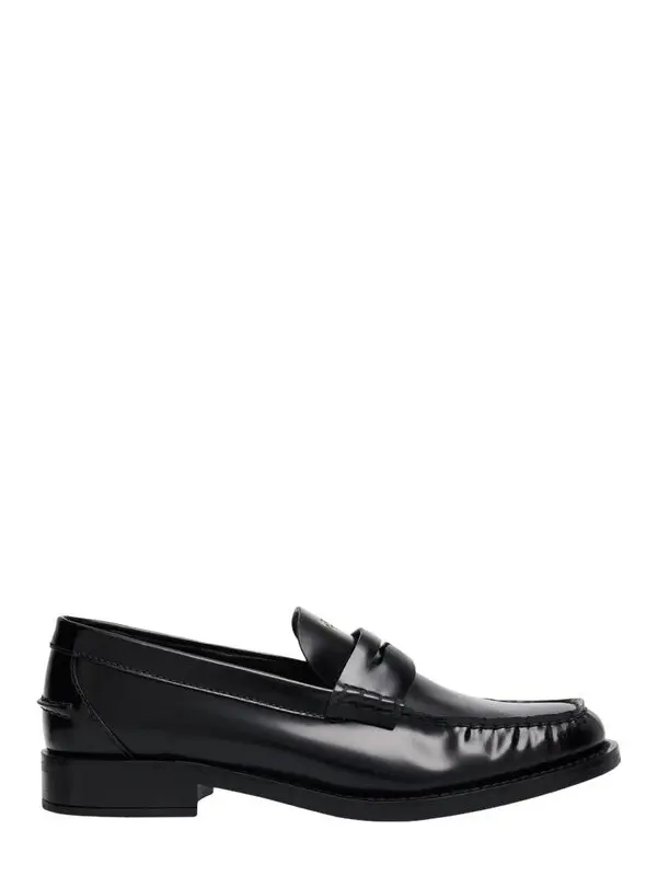 Prada Leather Ruched Penny Loafers - Black