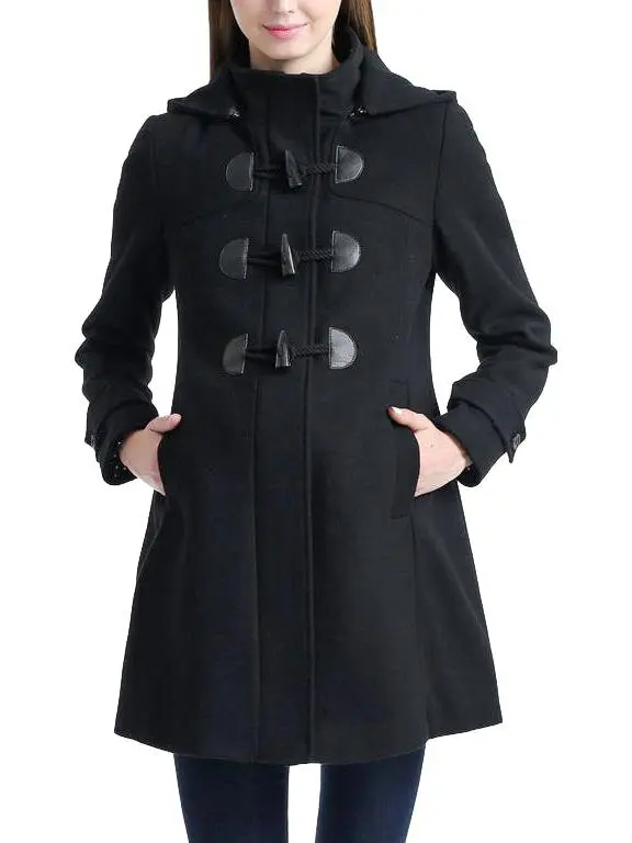 KIMI + KAI Maternity Duffle Wool Coat - Black