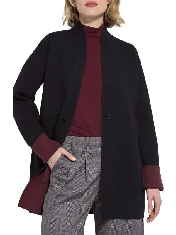 Lyssé Nicolette Double Knit Cardigan - Black/dark Plum
