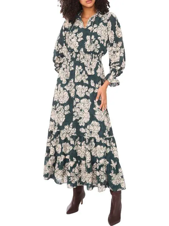 Vince Camuto Floral Jacquard Tiered Maxi Dress - Forest Night