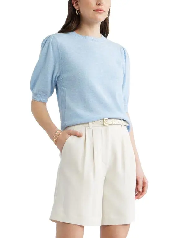 Caslon Puff Sleeve Wool & Cashmere Sweater - Blue Powder Heather