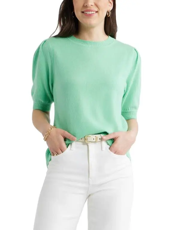 Caslon Puff Sleeve Wool & Cashmere Sweater - Green Serenade