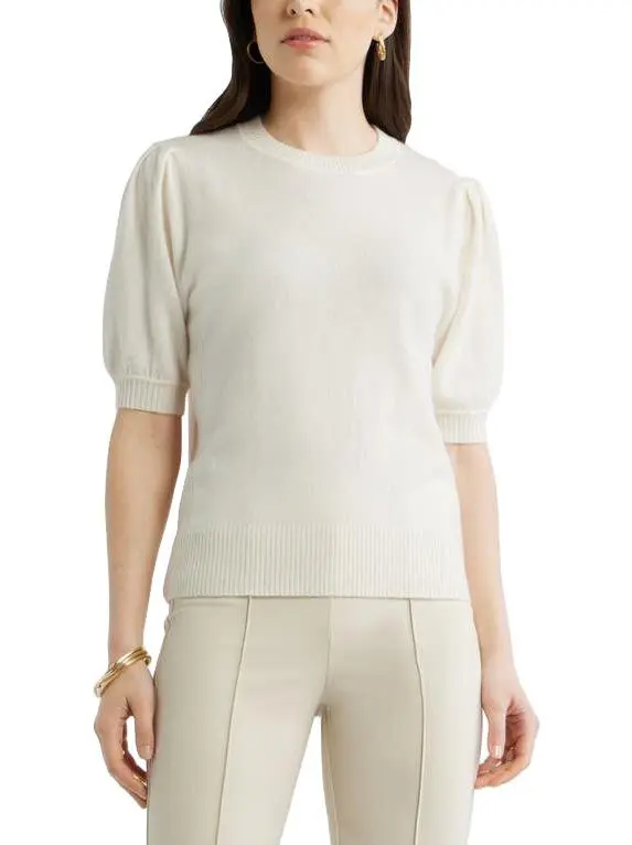 Caslon Puff Sleeve Wool & Cashmere Sweater - Ivory Snow