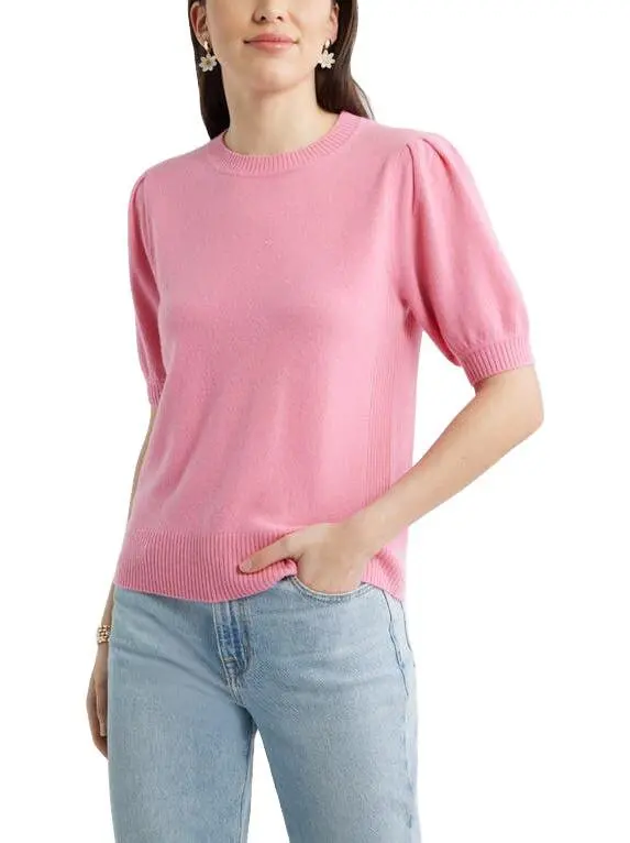 Caslon Puff Sleeve Wool & Cashmere Sweater - Pink Zenna