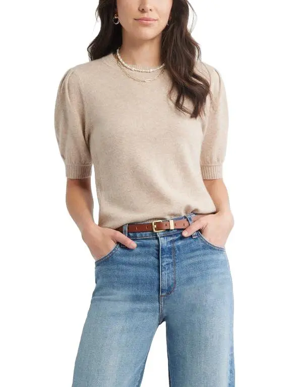 Caslon Puff Sleeve Wool & Cashmere Sweater - Tan Doeskin Heather
