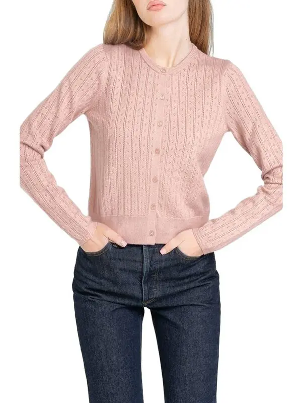 WAYF Sandy Pointelle Cardigan - Pink